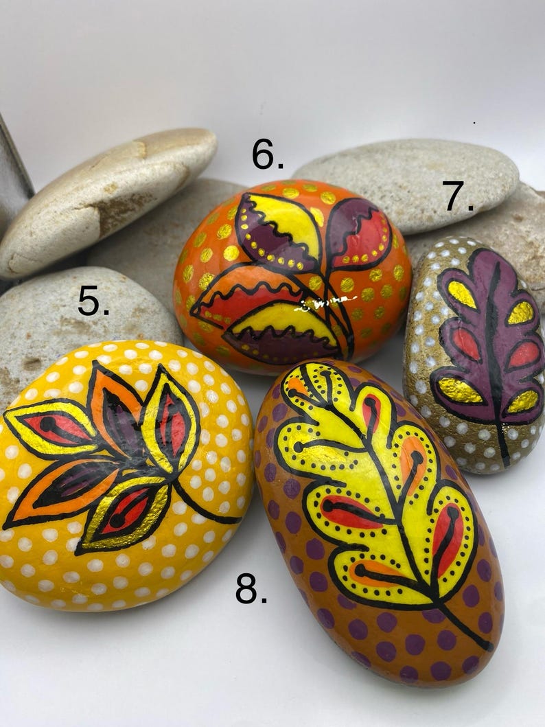 Fall Leaves Painted Rock, Fall Decor Rock, Fall Porch Rock, Leaves ...