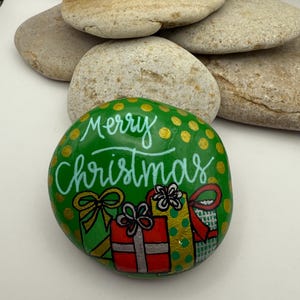 Merry Christmas Painted Rock, Christmas Decor Rock, Porch Rock, Hand ...
