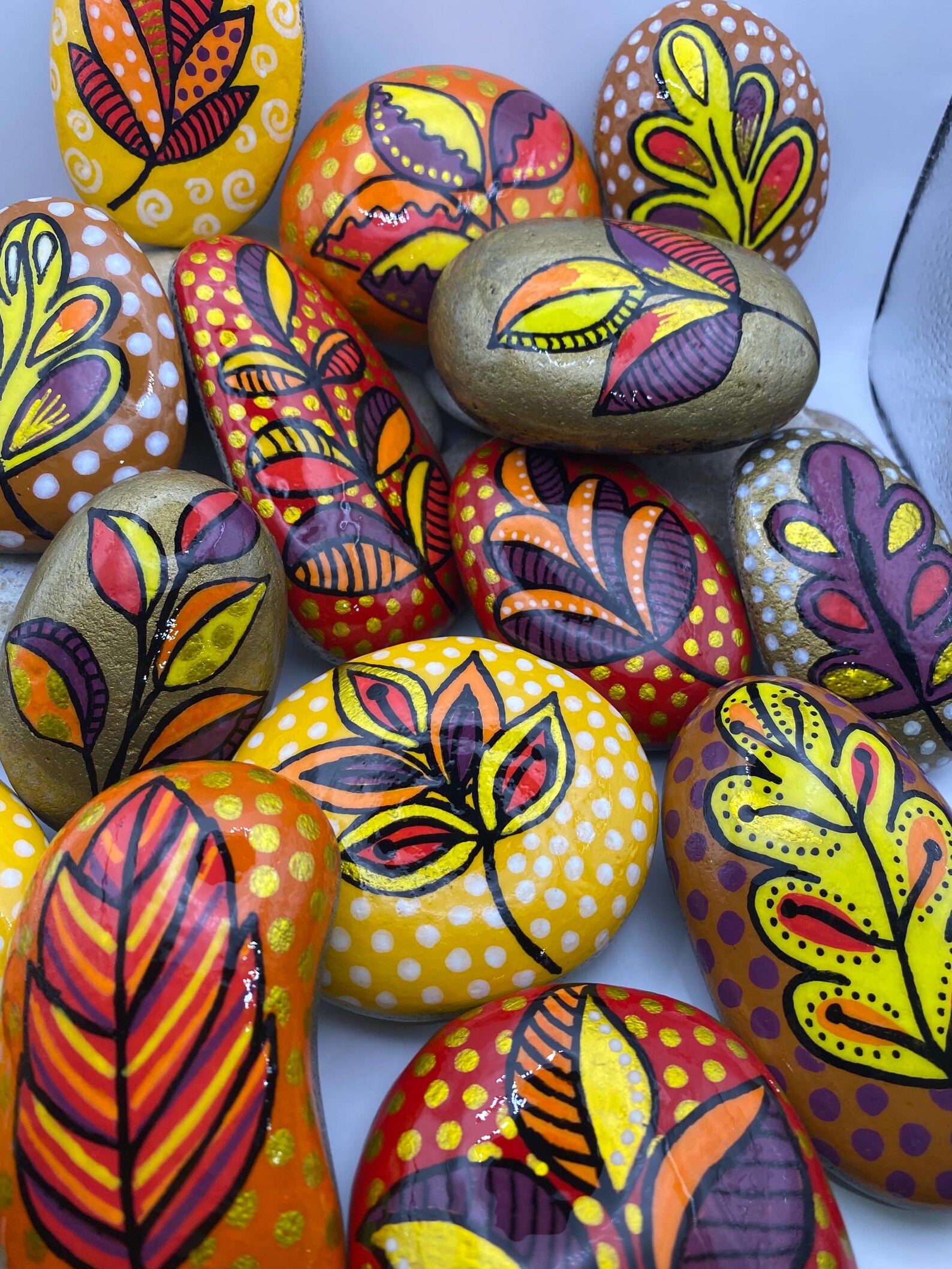 Fall Leaves Painted Rock, Fall Decor Rock, Fall Porch Rock, Leaves ...