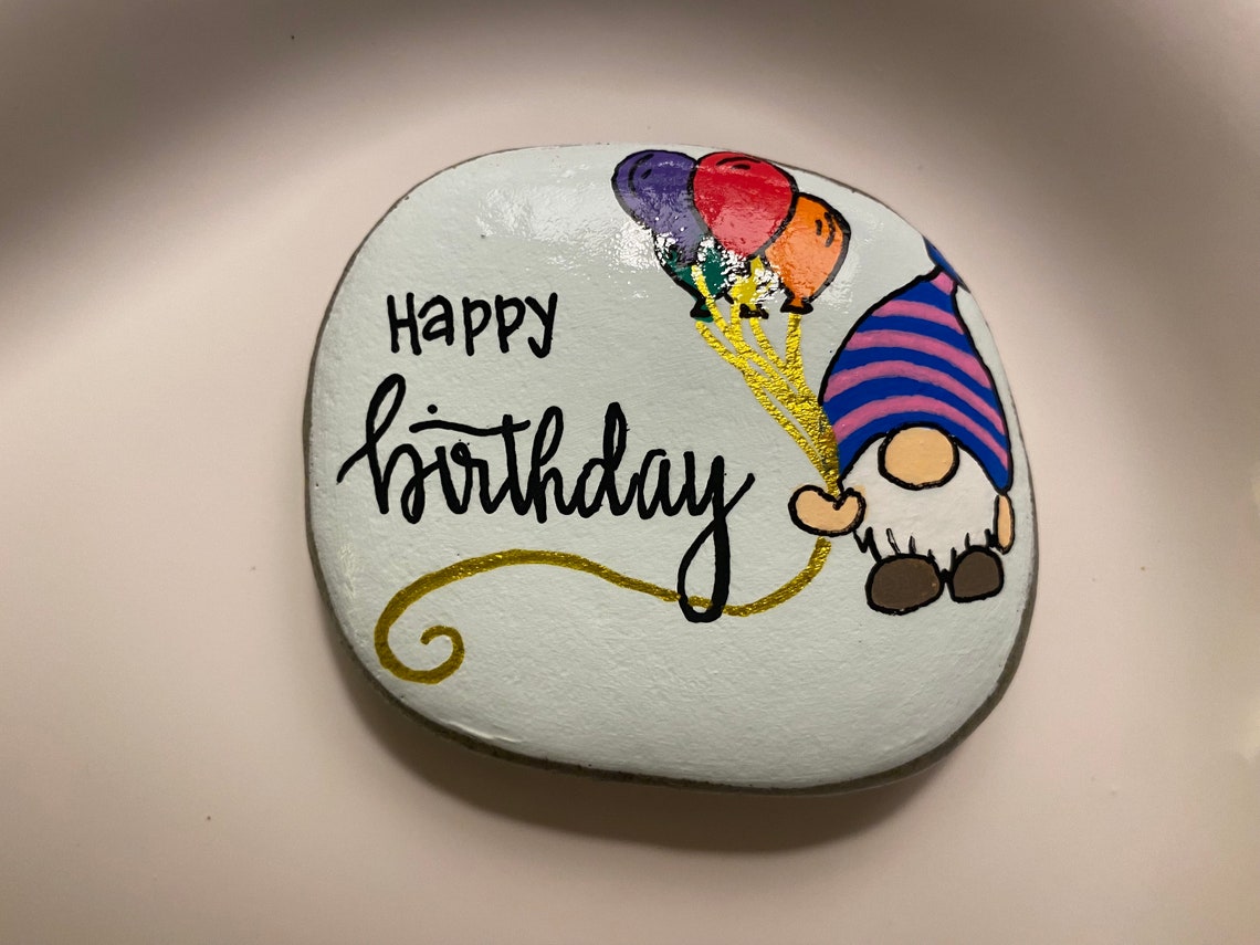 Happy Birthday Painted Rock, Gnome Rock, Gnomes, Happy Birthday Gift ...