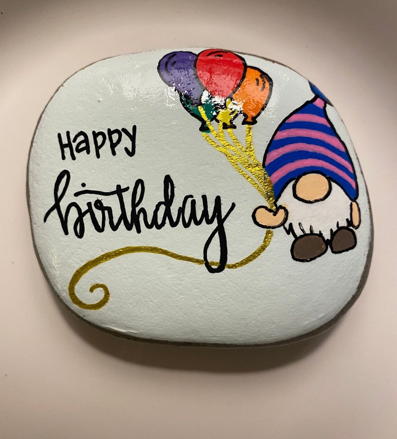 Happy Birthday Painted Rock, Gnome Rock, Gnomes, Happy Birthday Gift ...