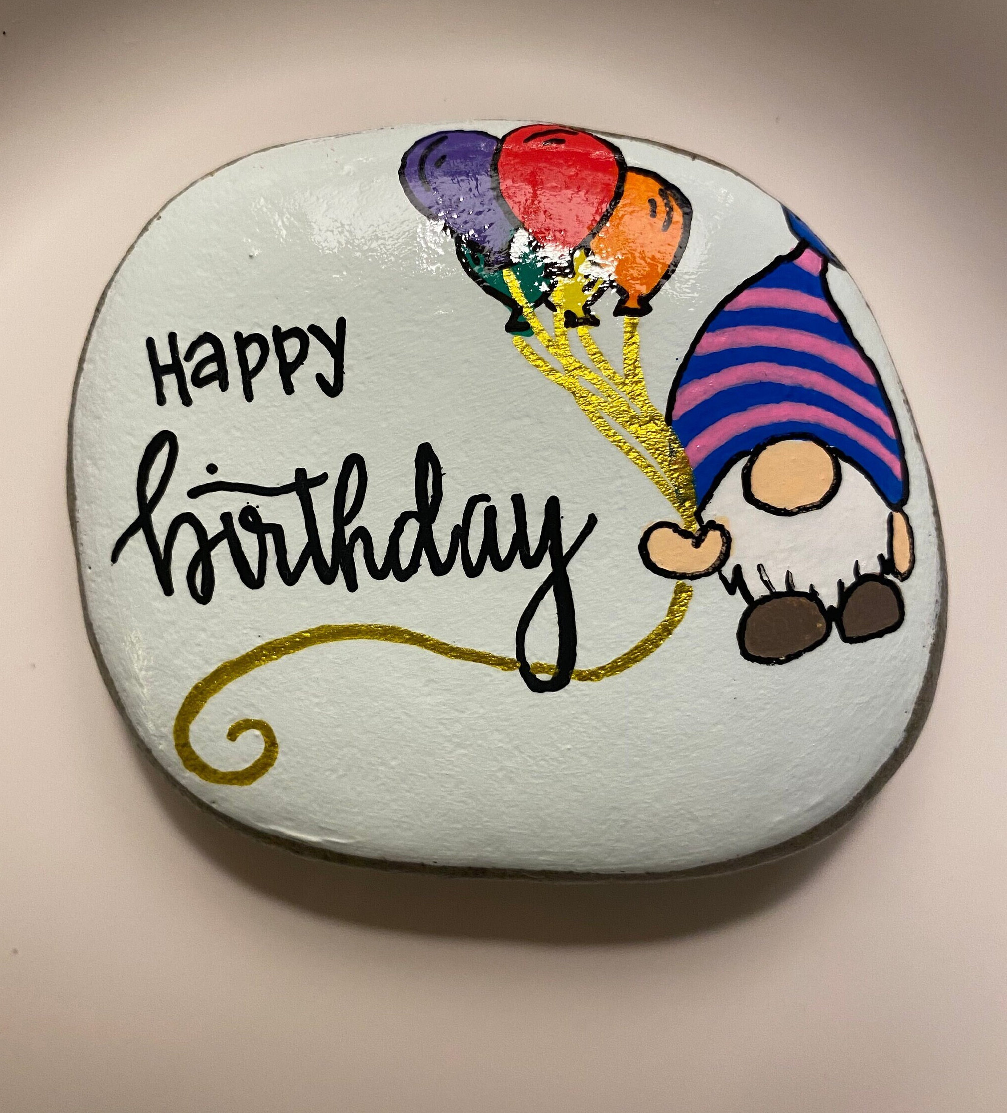 Happy Birthday Painted Rock, Gnome Rock, Gnomes, Happy Birthday Gift ...