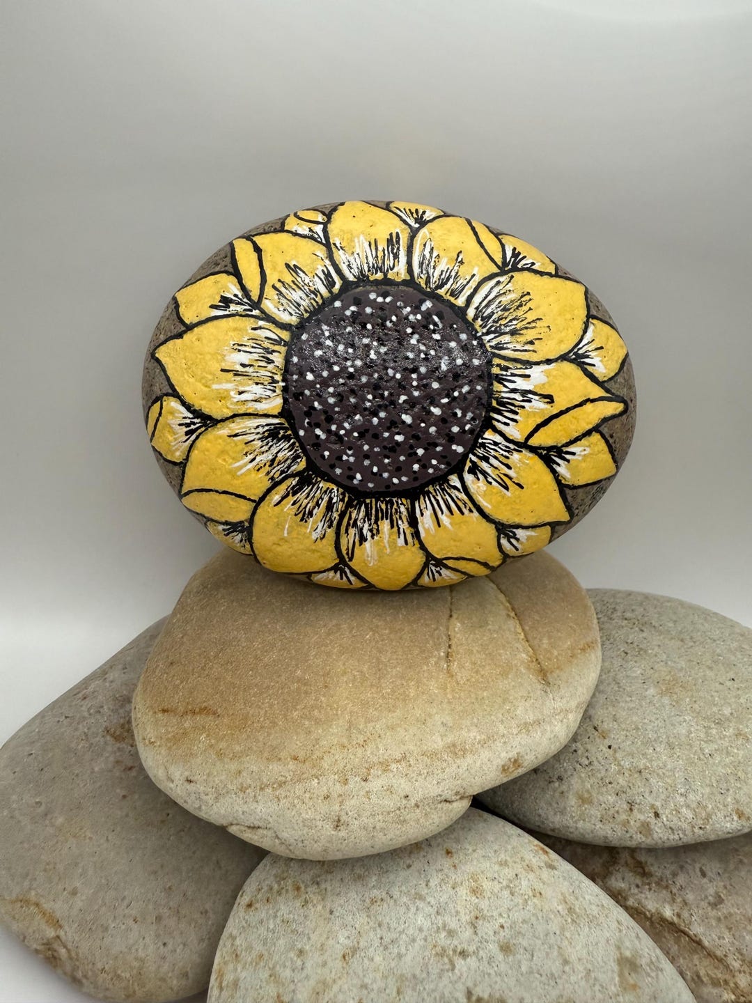 Sunflower Painted Rocks Medium Large, Hand Painted Rocks, Flower Rocks ...