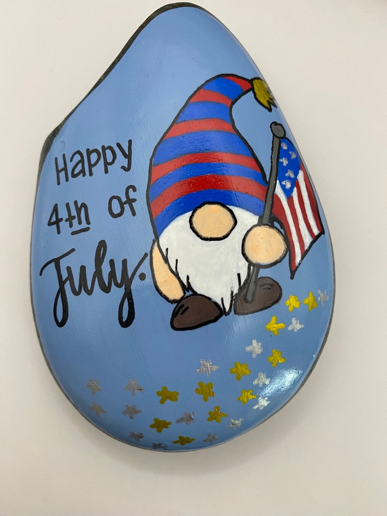Fourth of July Gnome Painted Rock, 4th of July Rock, God Bless America ...