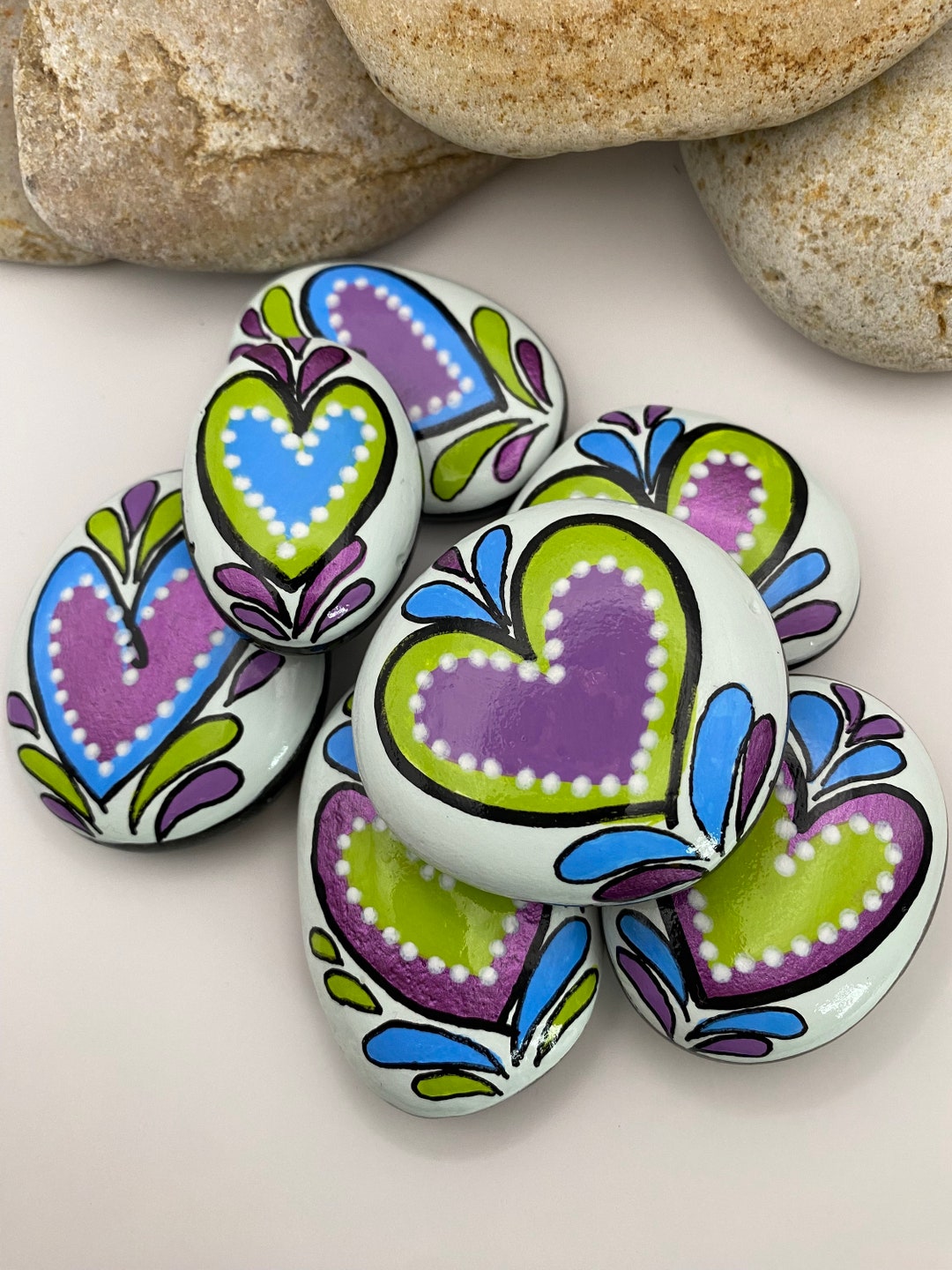 Heart Rocks, Assorted Heart Rocks, Painted Rocks, Valentine's Day Rocks ...