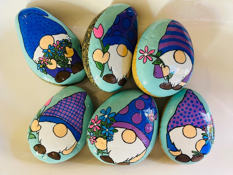 Gnome Painted Rocks, Garden Gnome Rocks, Gnome Rocks, Spring Painted ...