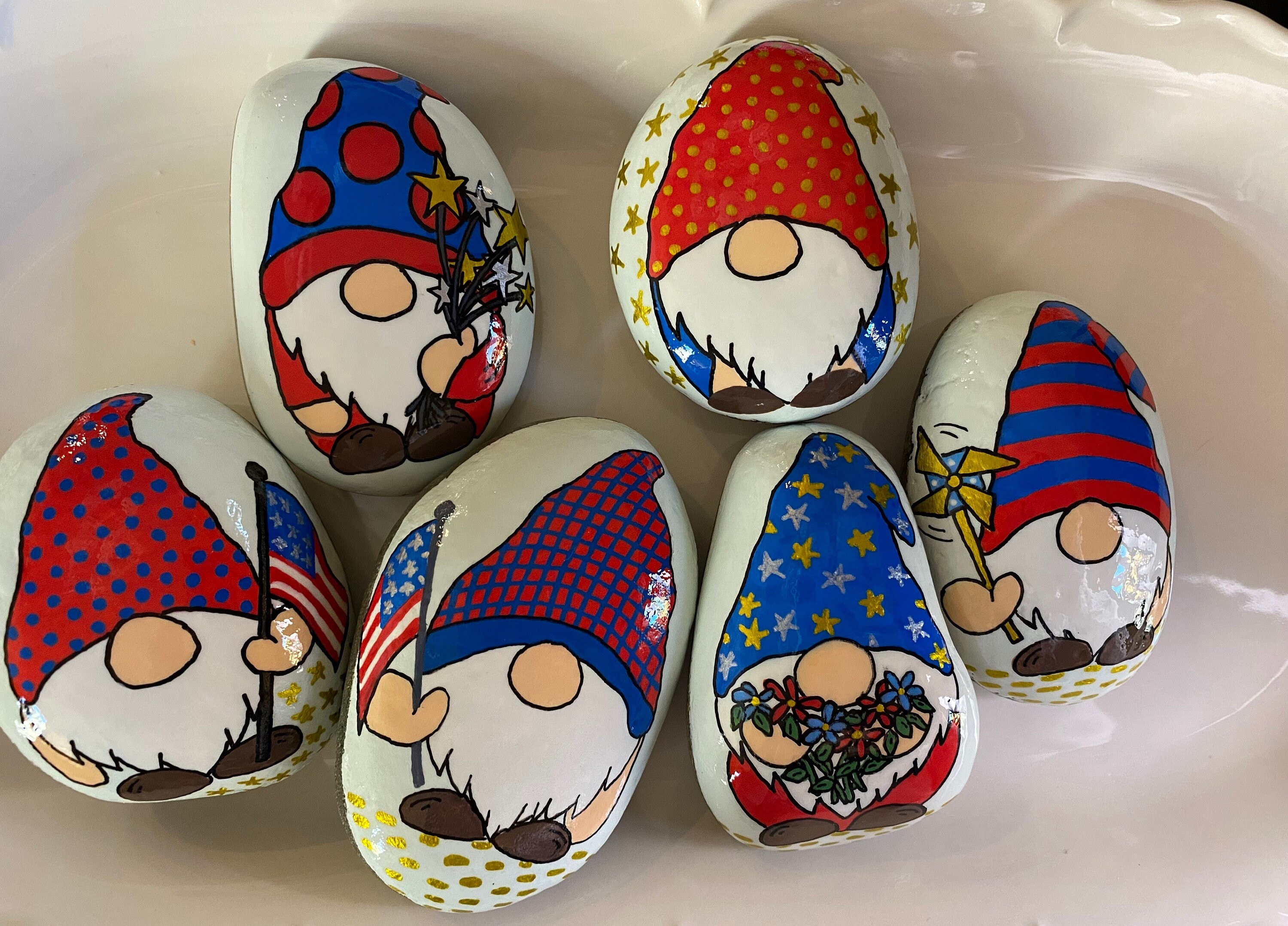 Gnome Painted Rocks, Fourth of July Gnomes, God Bless America Gnome ...