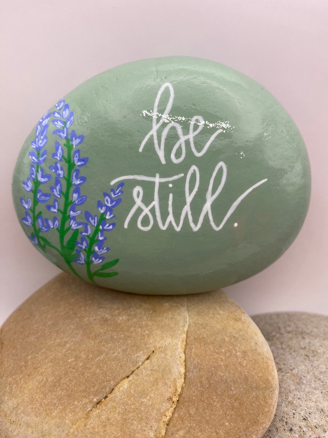 Be Still Hand Painted Rock, Lupine Painted Rock, Bible Verse Rock ...