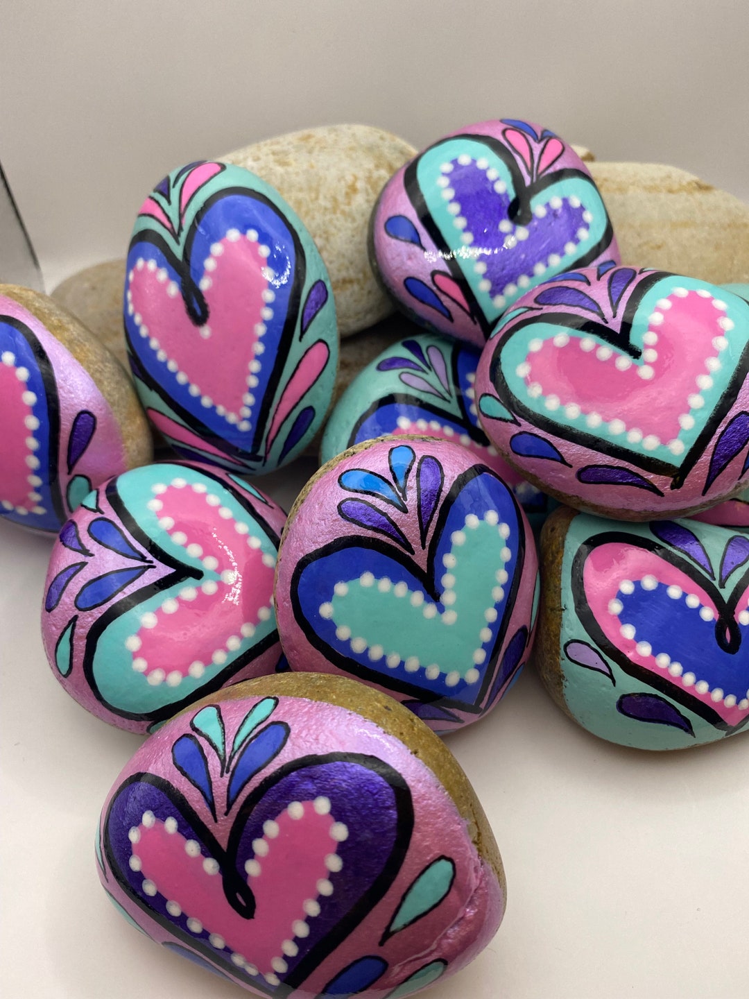 Heart Rocks Painted Rocks, Assorted Heart Rocks, Valentine’s Day ...