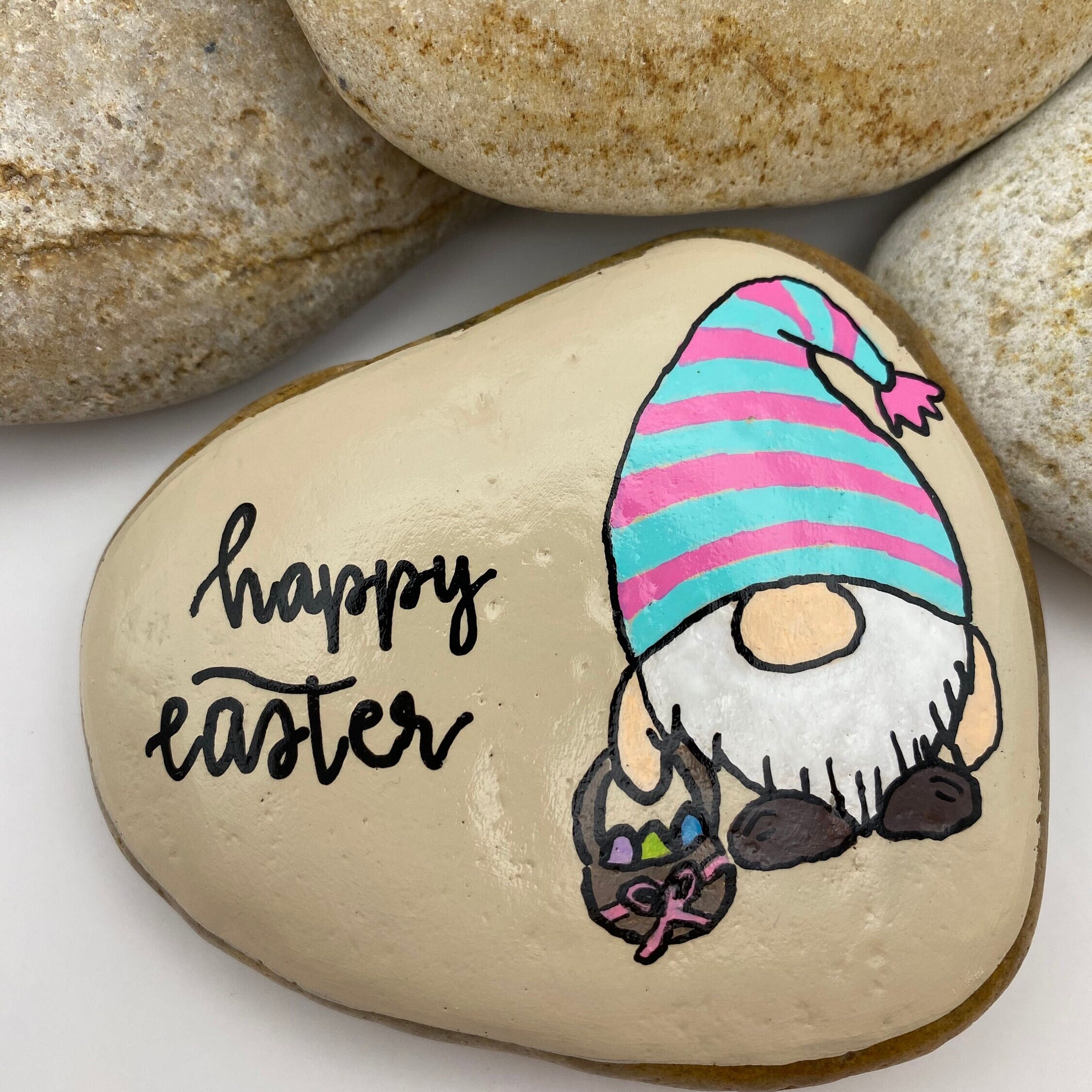 Happy Easter Painted Rock, Easter Rock, Gnome Painted Rock, Easter ...