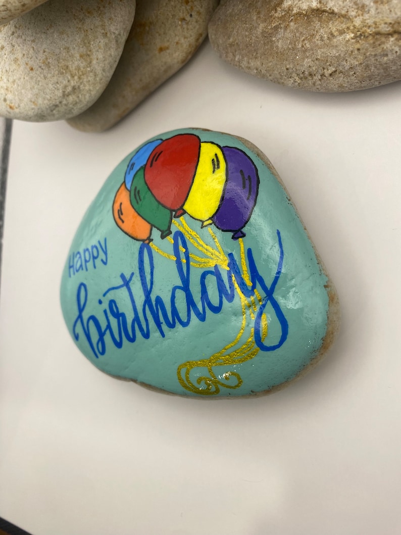 Happy Birthday Painted Rock, Birthday Painted Balloon Rock, Happy ...