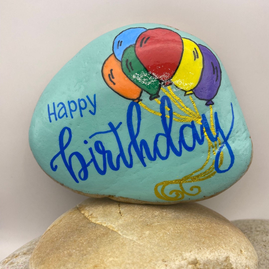 Happy Birthday Painted Rock, Birthday Painted Balloon Rock, Happy ...