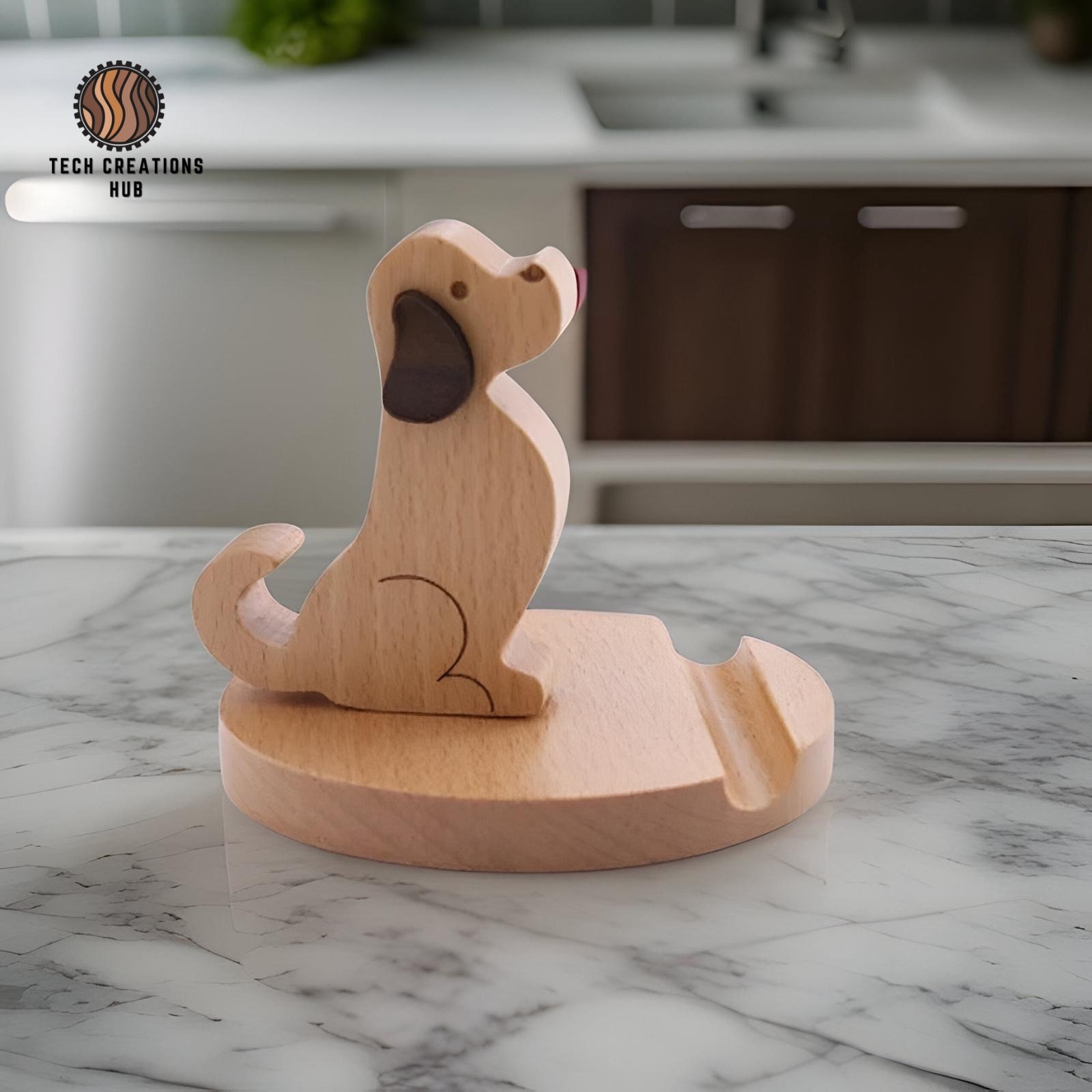 Wooden Dog Phone Holder, Cute Animal Pet Stand, Cell Phone Holder, Dog ...