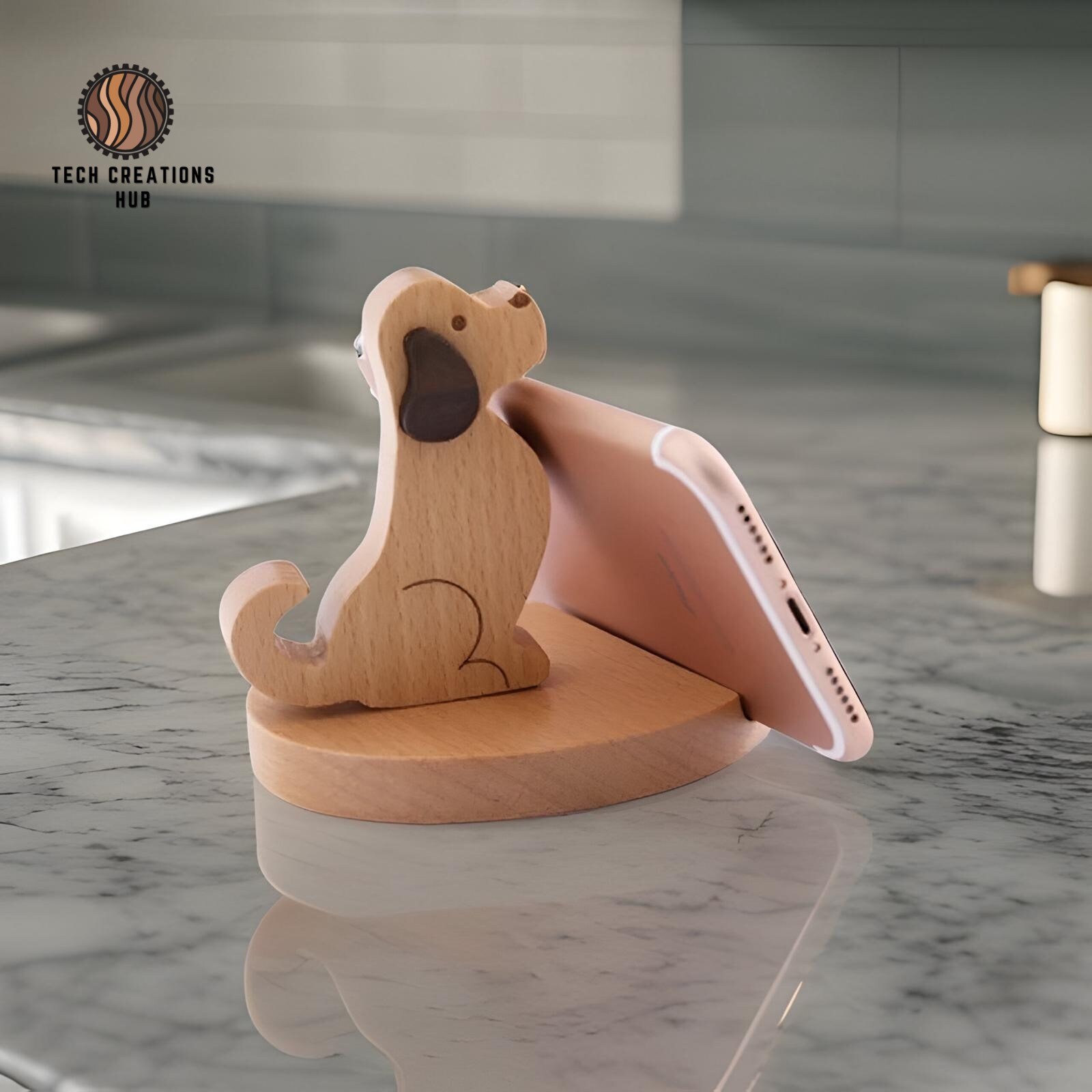 Wooden Dog Phone Holder, Cute Animal Pet Stand, Cell Phone Holder, Dog ...
