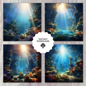 Ocean Theme Background, Under Sea Digital Backdrop, Underwater Overlay ...