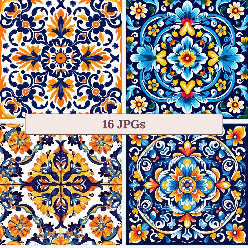 Mexican Talavera Tiles Clipart Pack, Printable Talavera Tile Clip Art ...