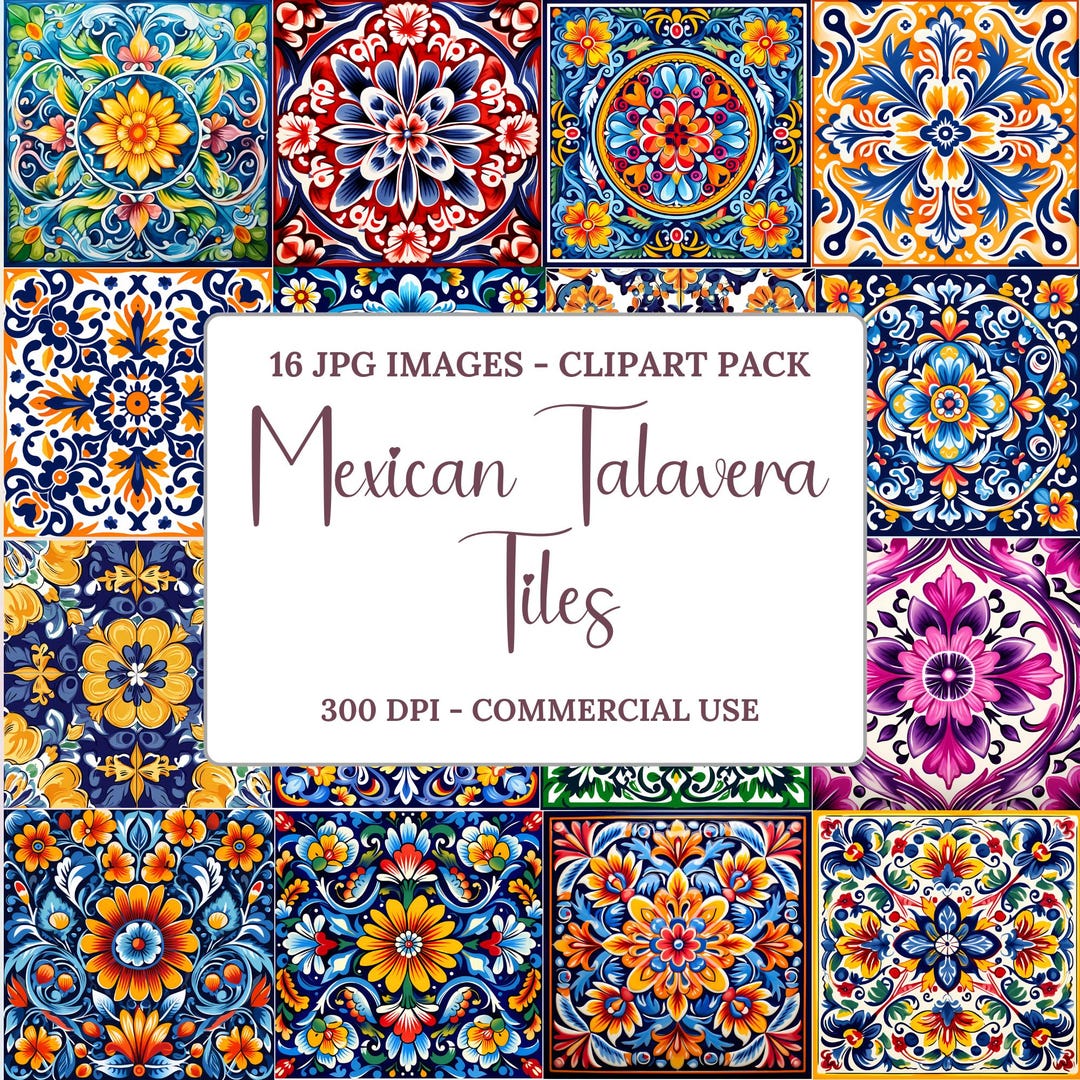 Mexican Talavera Tiles Clipart Pack, Printable Talavera Tile Clip Art ...
