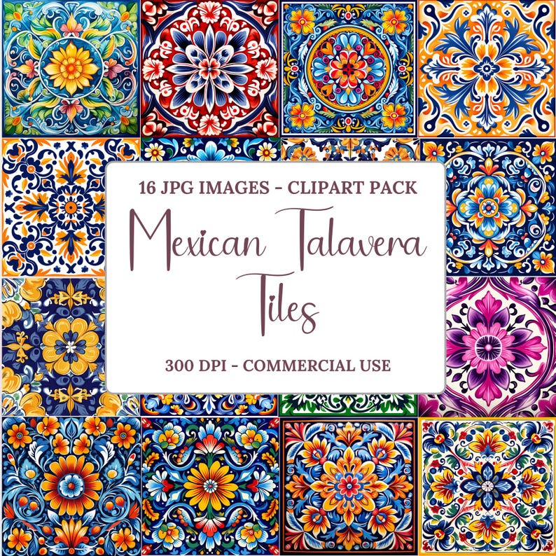 Mexican Talavera Tiles Clipart Pack, Printable Talavera Tile Clip Art ...