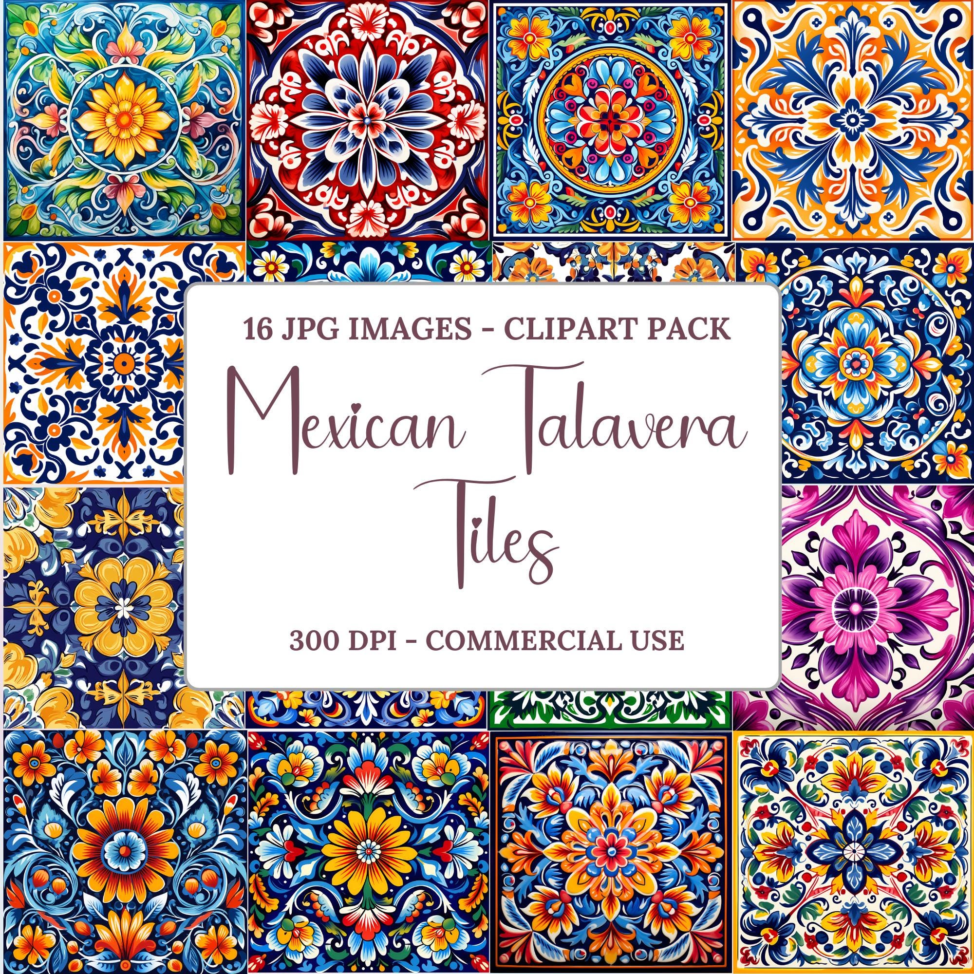 Mexican Talavera Tiles Clipart Pack, Printable Talavera Tile Clip Art ...