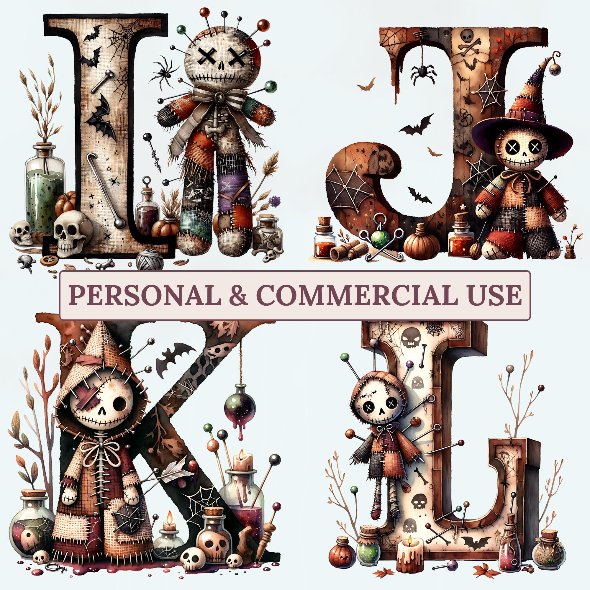 Voodoo Doll Alphabet Clipart, Halloween Letters, Gothic Font Digital ...