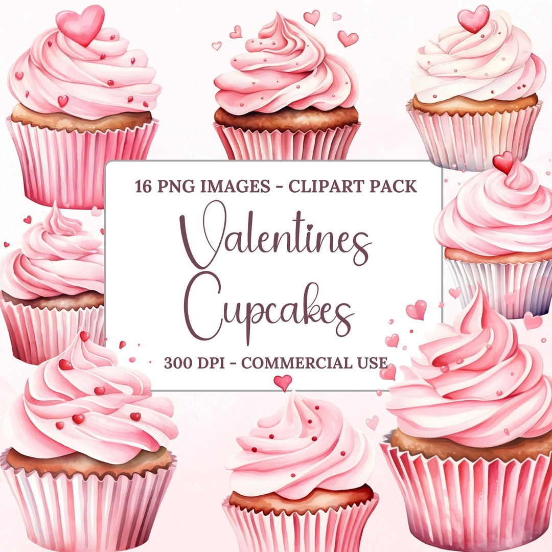 Valentines Cupcakes Clipart Watercolor, Clipart for Commercial Use ...