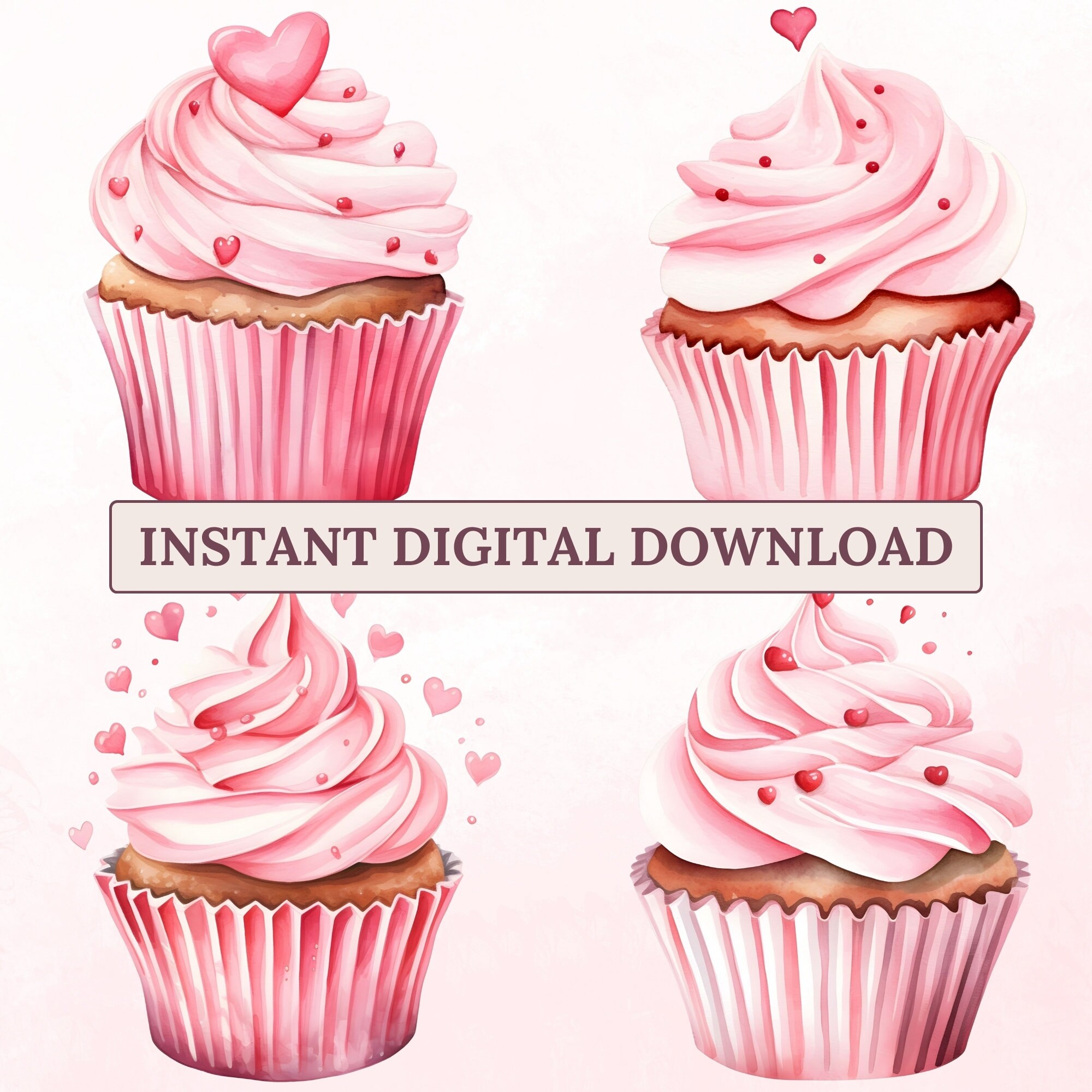 Valentines Cupcakes Clipart Watercolor, Clipart for Commercial Use ...