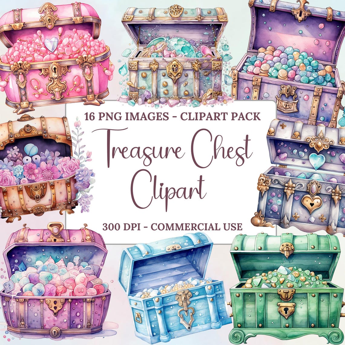 Vintage Treasure Chest Clipart, Watercolor Open Treasure Chest With ...