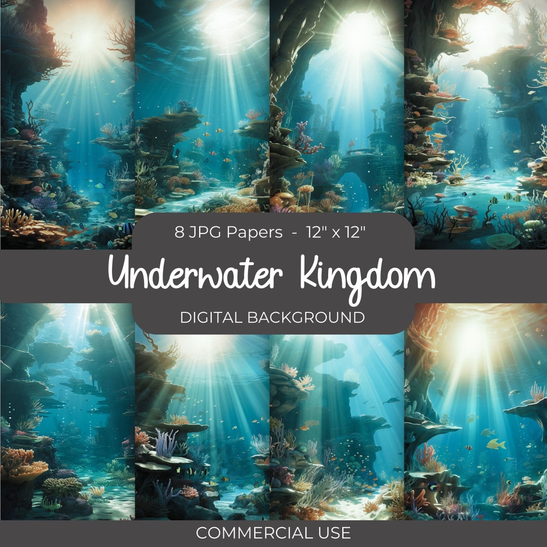 Mystical Ocean Theme Background, Under Sea Digital Backdrop, Underwater ...