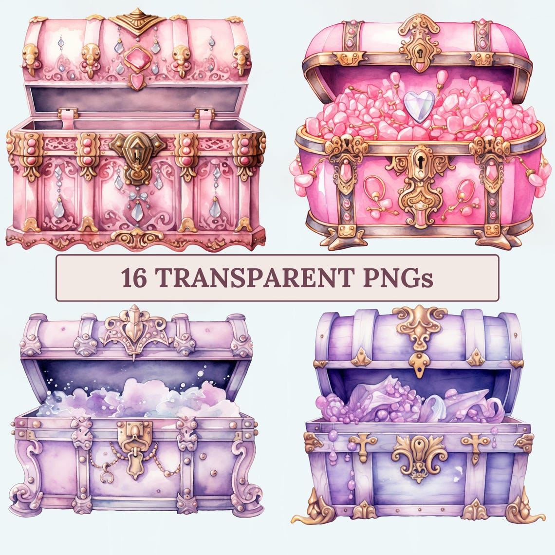 Vintage Treasure Chest Clipart, Watercolor Open Treasure Chest With ...