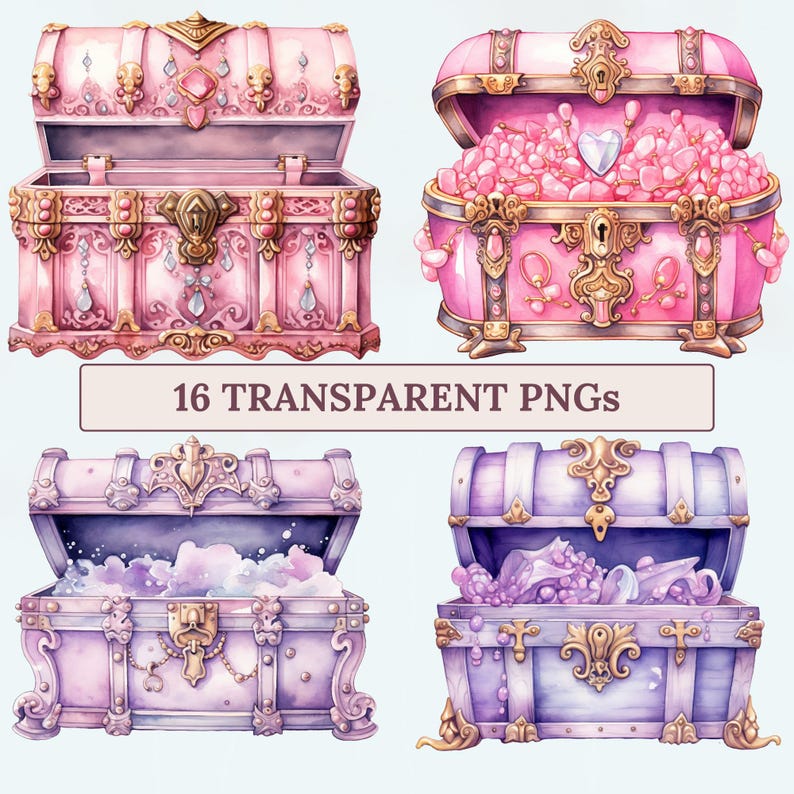 Vintage Treasure Chest Clipart, Watercolor Open Treasure Chest With ...