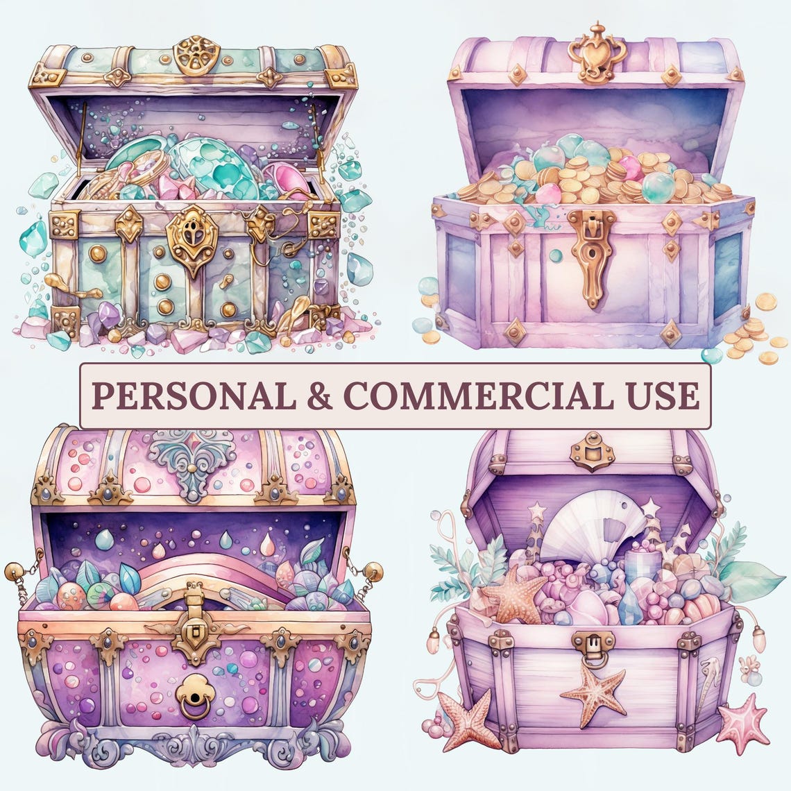 Vintage Treasure Chest Clipart, Watercolor Open Treasure Chest With ...