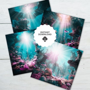 Mystical Ocean Theme Background, Under Sea Digital Backdrop, Underwater ...