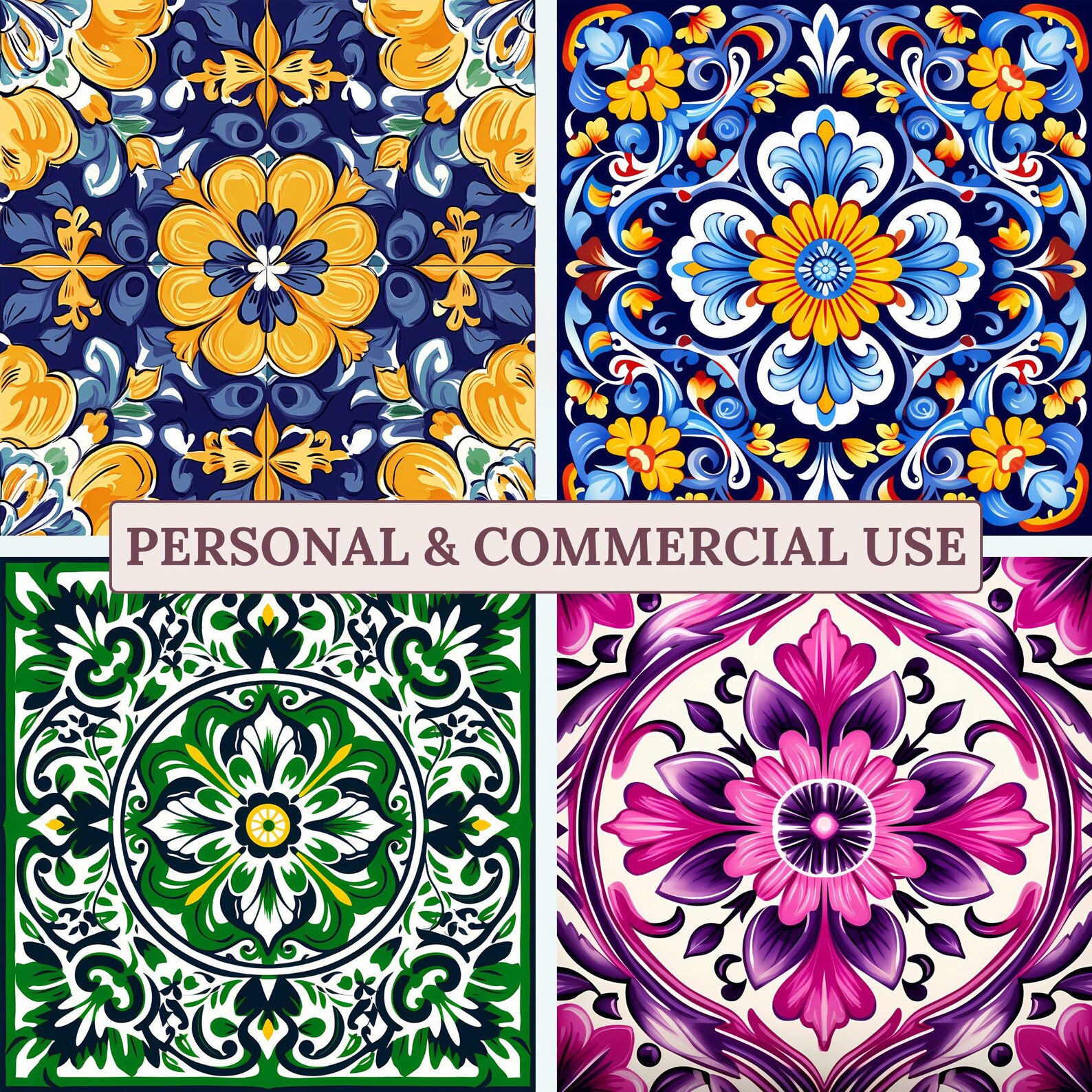 Mexican Talavera Tiles Clipart Pack, Printable Talavera Tile Clip Art ...