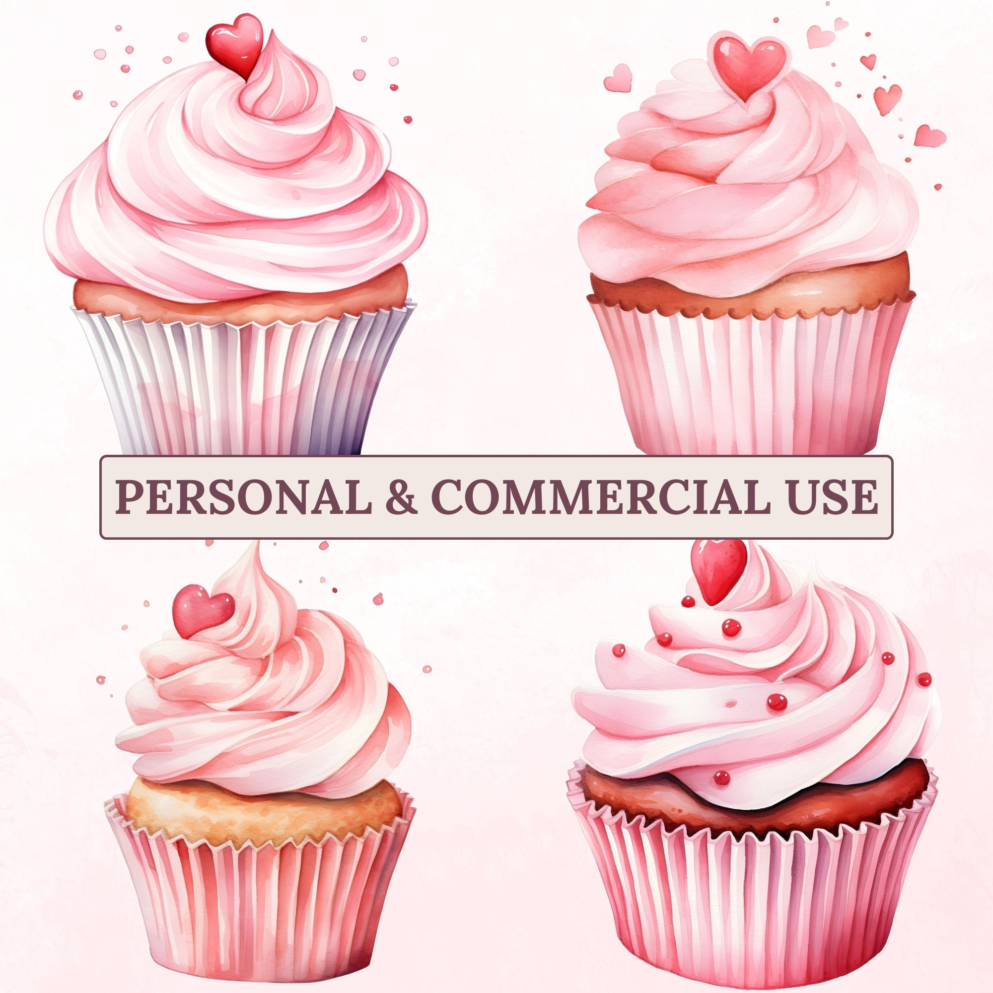 Valentines Cupcakes Clipart Watercolor, Clipart for Commercial Use ...