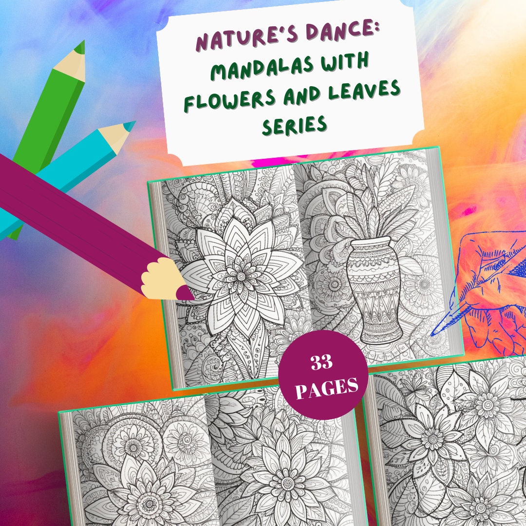 Mandala Coloring Book With Flower and Leaf Patterns, Nature-themed ...