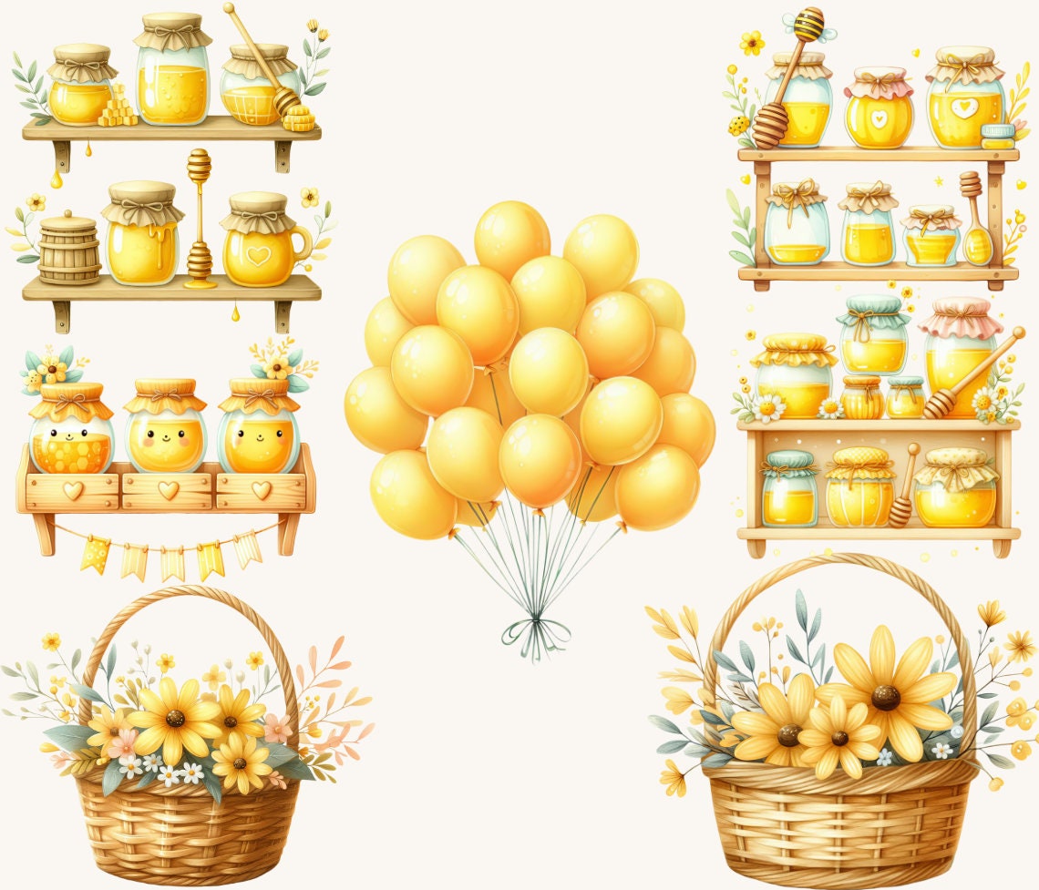 Watercolor Honey Bee Clipart Set, Bumblebee PNG Collection, Floral ...