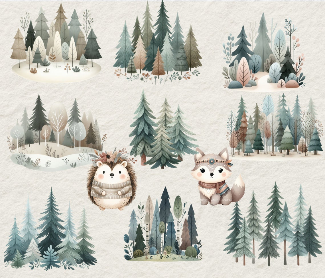 Watercolor Woodland Animals Clipart, Boho Forest Creatures, Baby Shower ...