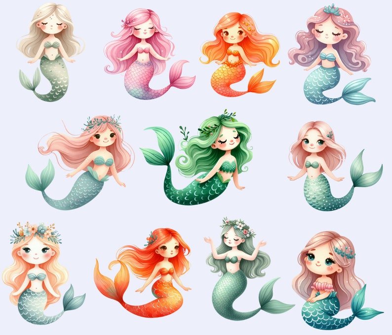 Mermaid Clipart, Ocean Fantasy PNG, Pastel Mermaids, Watercolor Sea ...