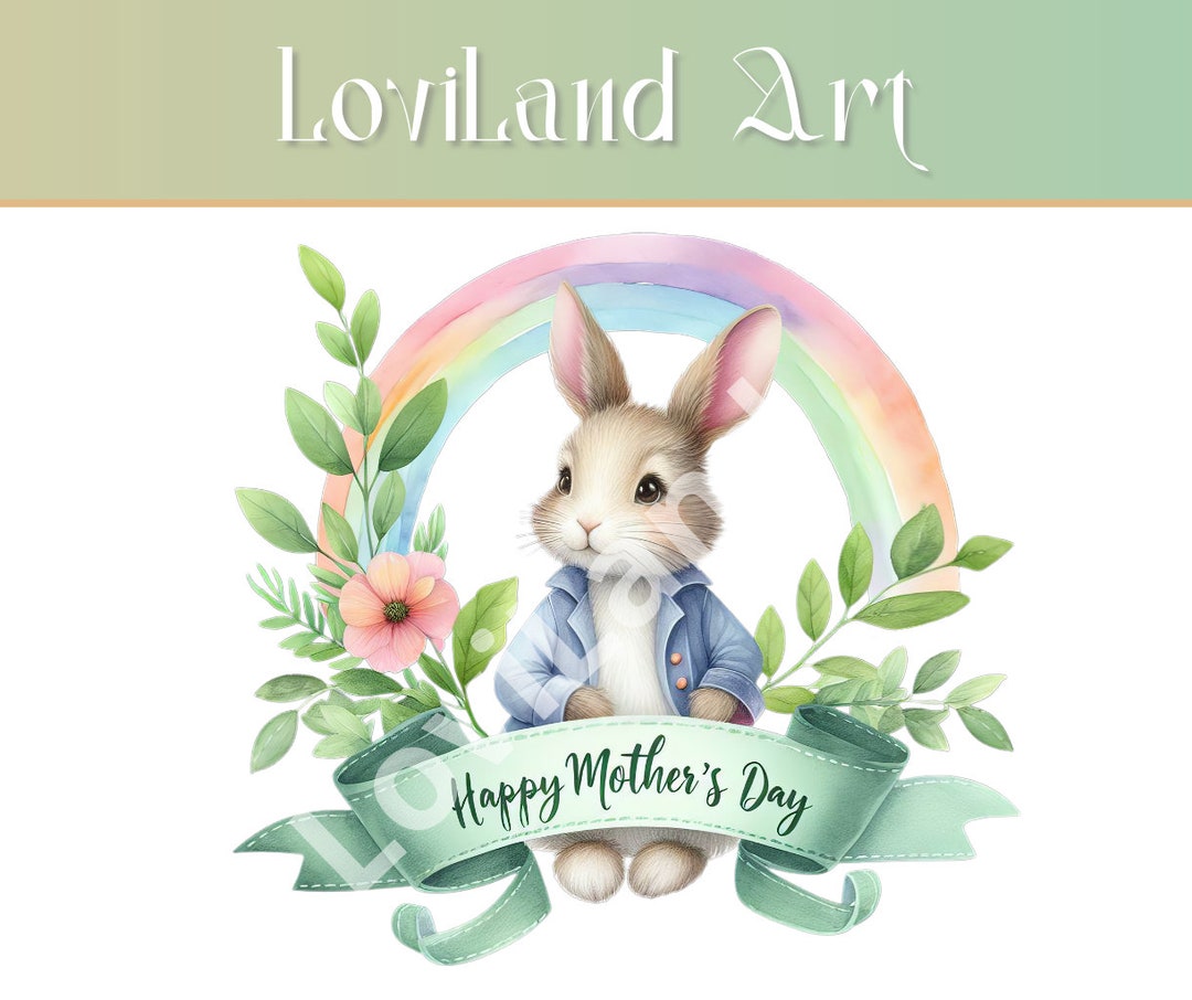 Happy Mother's Day Bunny Printable Cute Rabbit Digital Art Mother's Day ...
