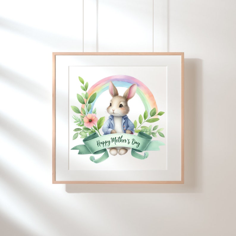 Happy Mother's Day Bunny Printable Cute Rabbit Digital Art Mother's Day ...