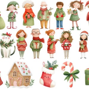 Watercolor Christmas Clipart PNG | Cute Santa Claus, Elf, Reindeer ...