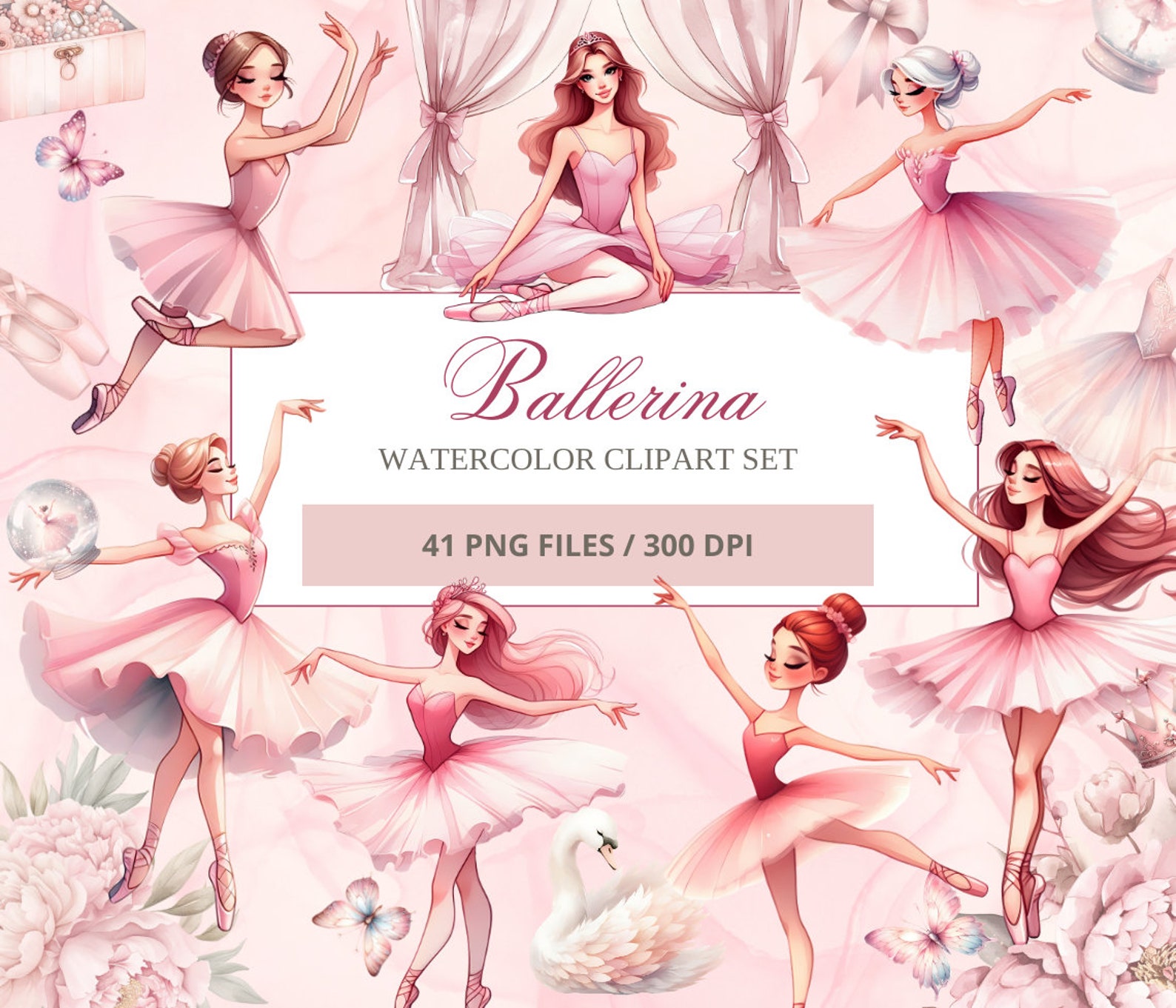 Ballerina Watercolor Clipart - Elegant Ballet Dancer Illustrations ...