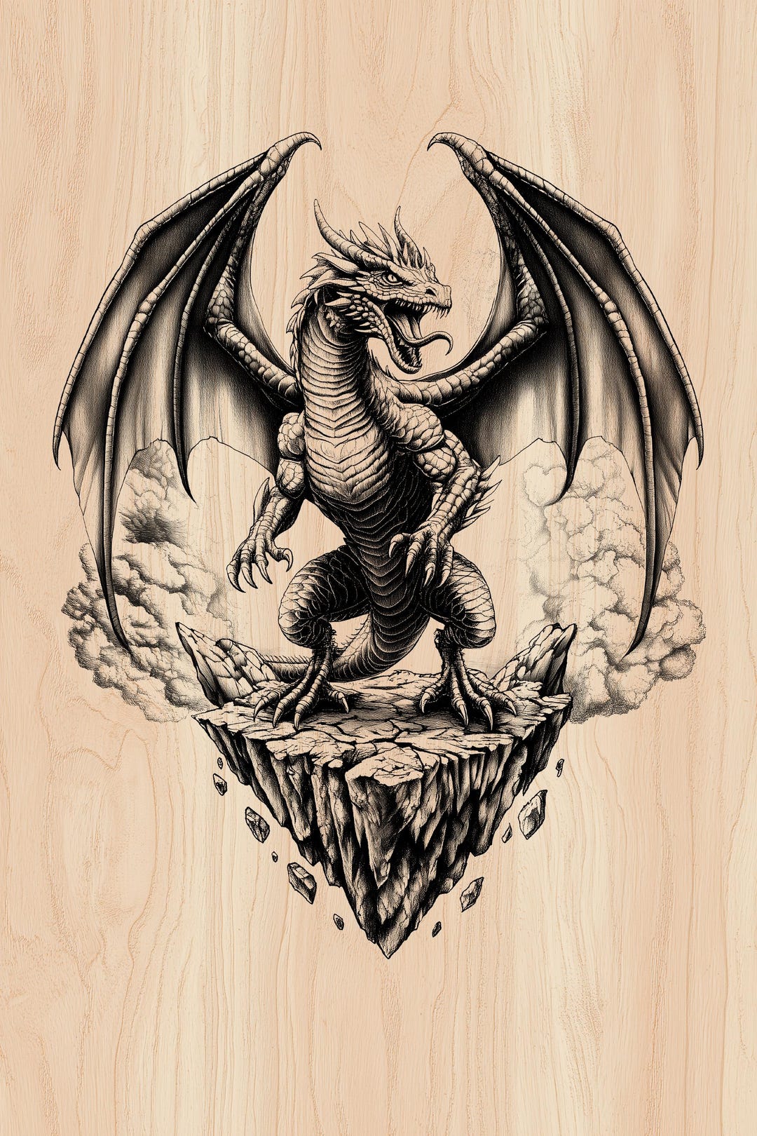 Dragon on Rock Laser Engraving File | Fantasy Creature CNC Wood Design ...