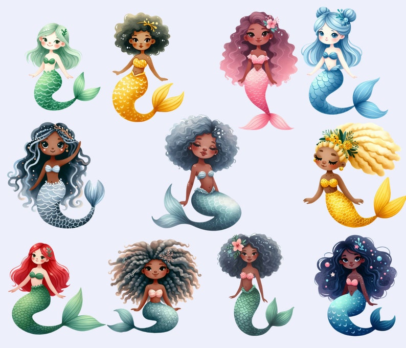 Mermaid Clipart, Ocean Fantasy PNG, Pastel Mermaids, Watercolor Sea ...