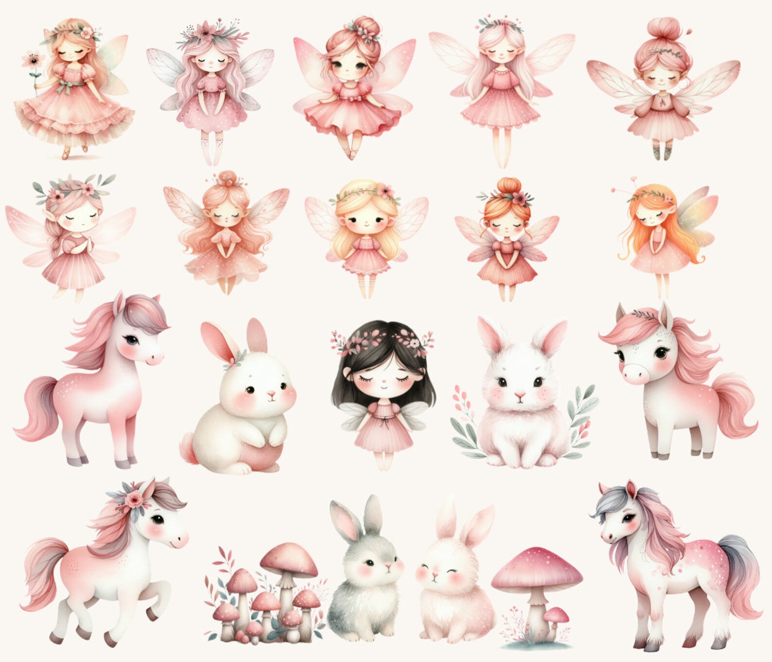 Watercolor Fairy Clipart, Enchanted Forest , Magical Rabbit, Birds ...