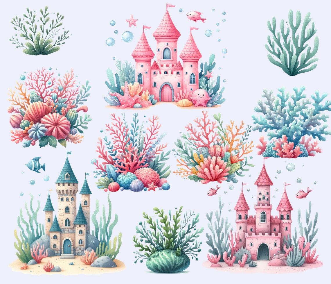 Mermaid Clipart, Ocean Fantasy PNG, Pastel Mermaids, Watercolor Sea ...