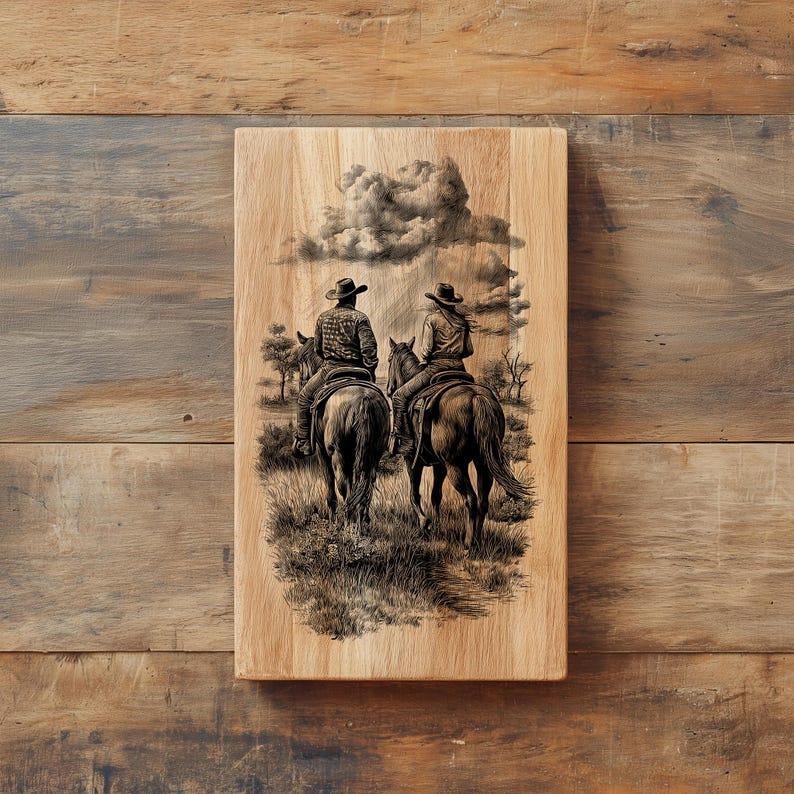 Cowboy Couple Laser Engraving | Western Wildlife CNC Wood Pattern - Etsy