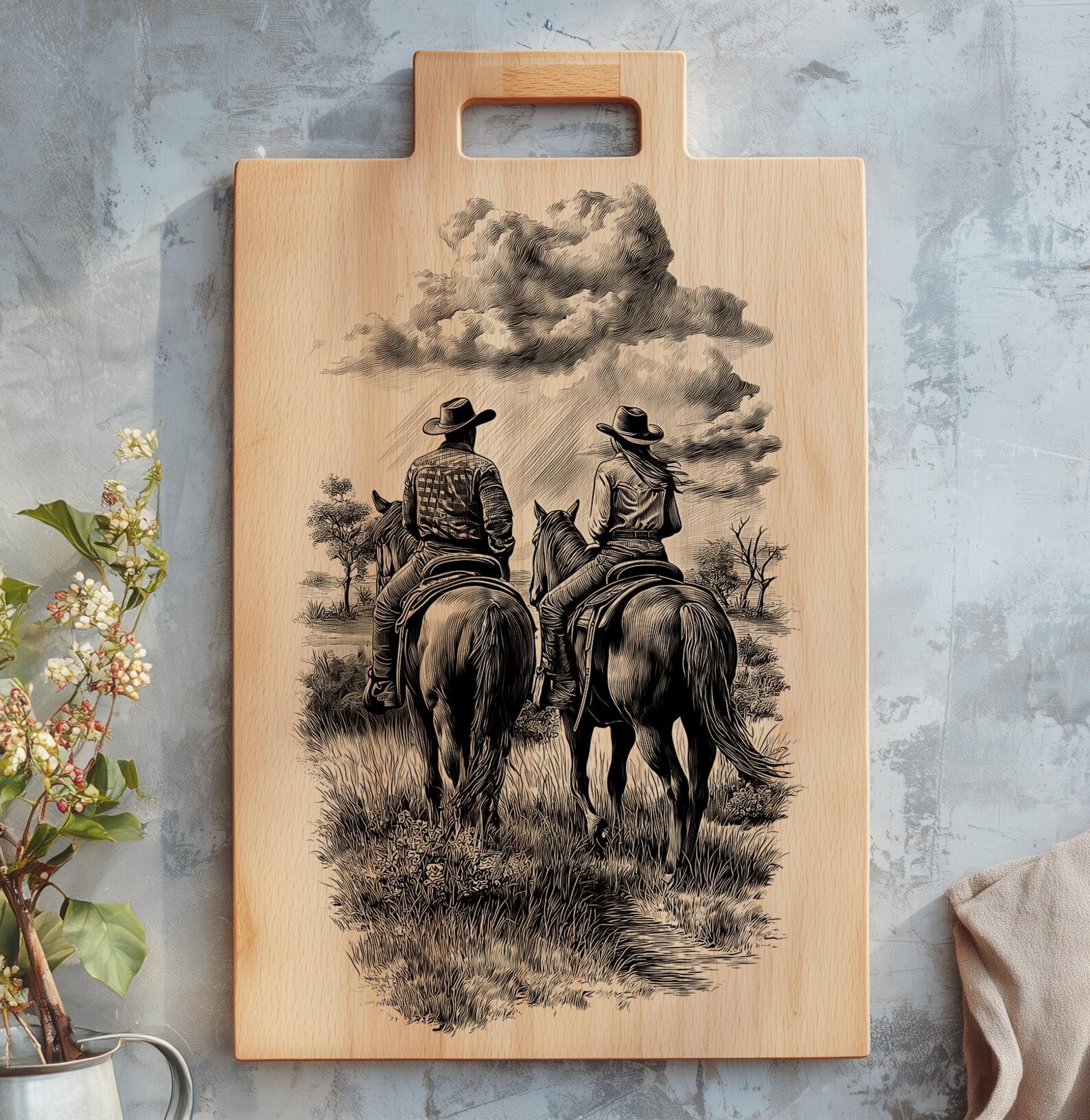 Cowboy Couple Laser Engraving | Western Wildlife CNC Wood Pattern - Etsy