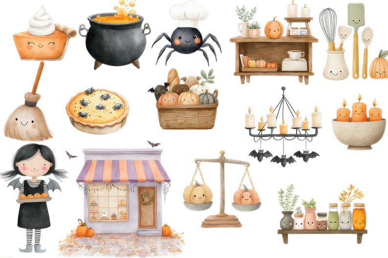 Halloween Bakery Clipart, Spooky Desserts, Watercolor (digital Download ...