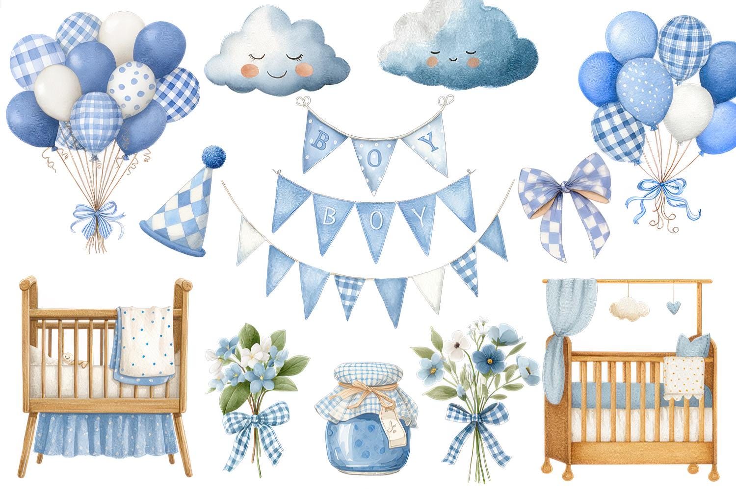 Blue Watercolor Baby Boy Nursery Clipart – PNG Graphics (digital ...
